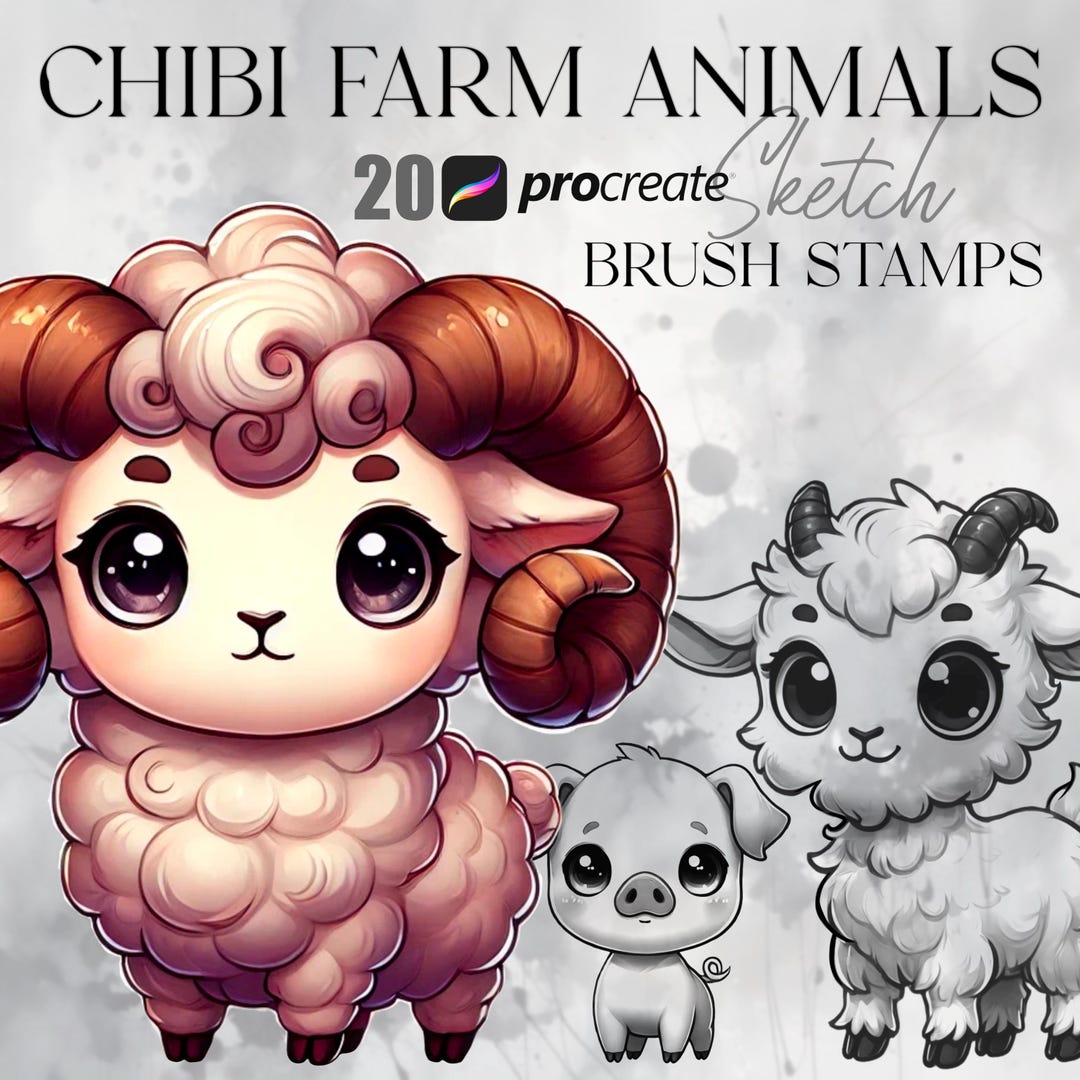 Chibi Farm Animal Stamps for Procreate | Cute Procreate Brush Set | 20 ...