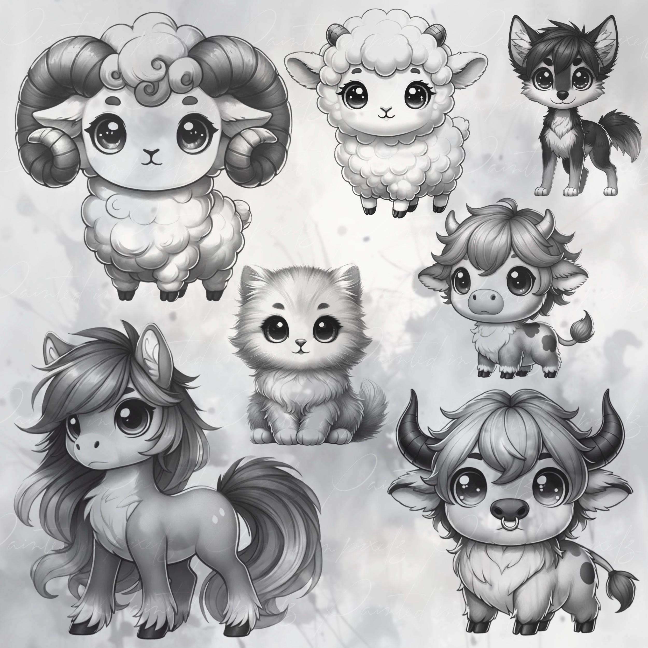 Chibi Farm Animal Stamps for Procreate Cute Procreate Brush Set 20 Farm ...