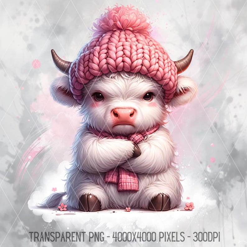 Grumpy Highland Cow PNG, Watercolor Calf Clipart, Cute Cow Printable ...