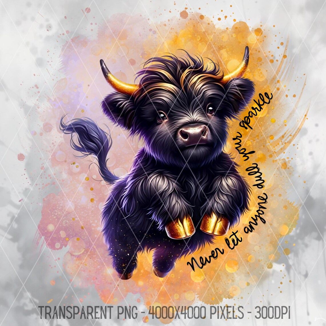 Never Let Anyone Dull Your Sparkle, Cute Highland Cow PNG, Positive ...