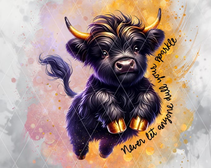 Never Let Anyone Dull Your Sparkle, Cute Highland Cow PNG, Positive ...
