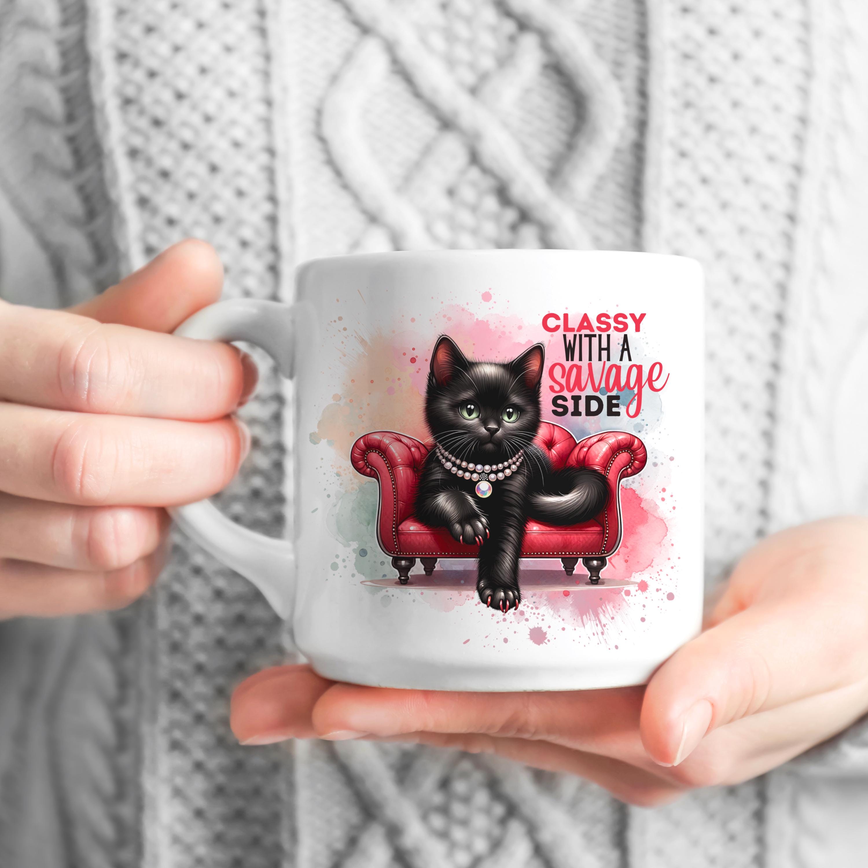 Classy With A Savage Side PNG, Cute but Fierce Black Cat JPG, Cute ...