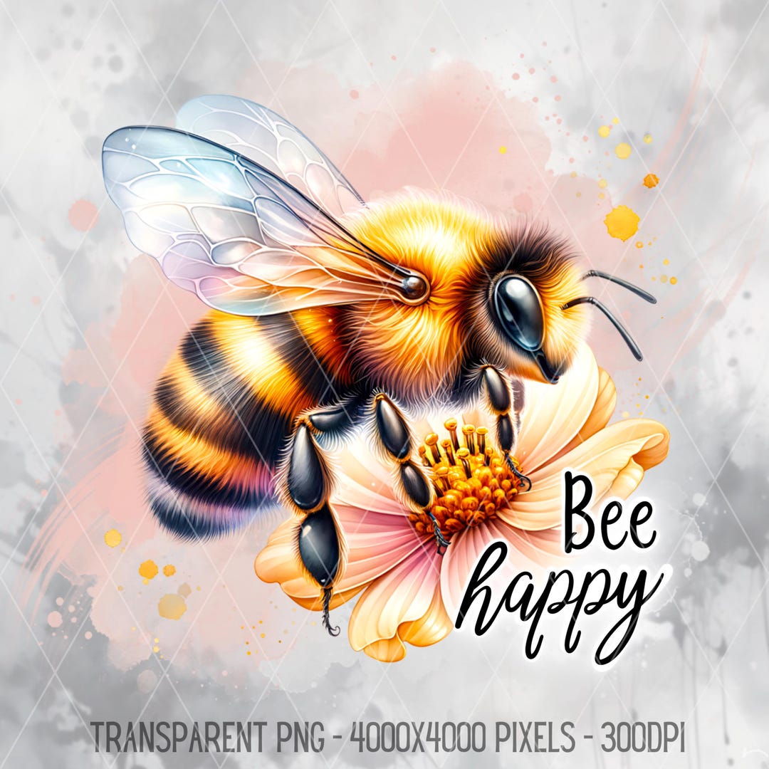 Bee Happy PNG, Cute Watercolor Bee Art JPG, Printable Bee Clipart, Cute ...