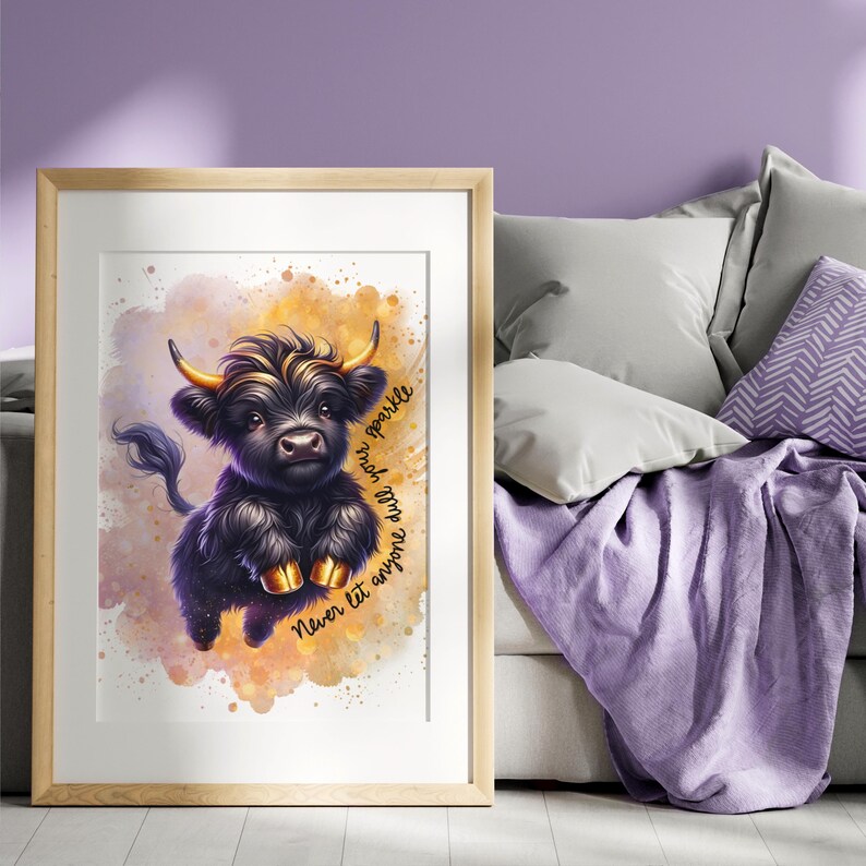 Never Let Anyone Dull Your Sparkle, Cute Highland Cow PNG, Positive ...