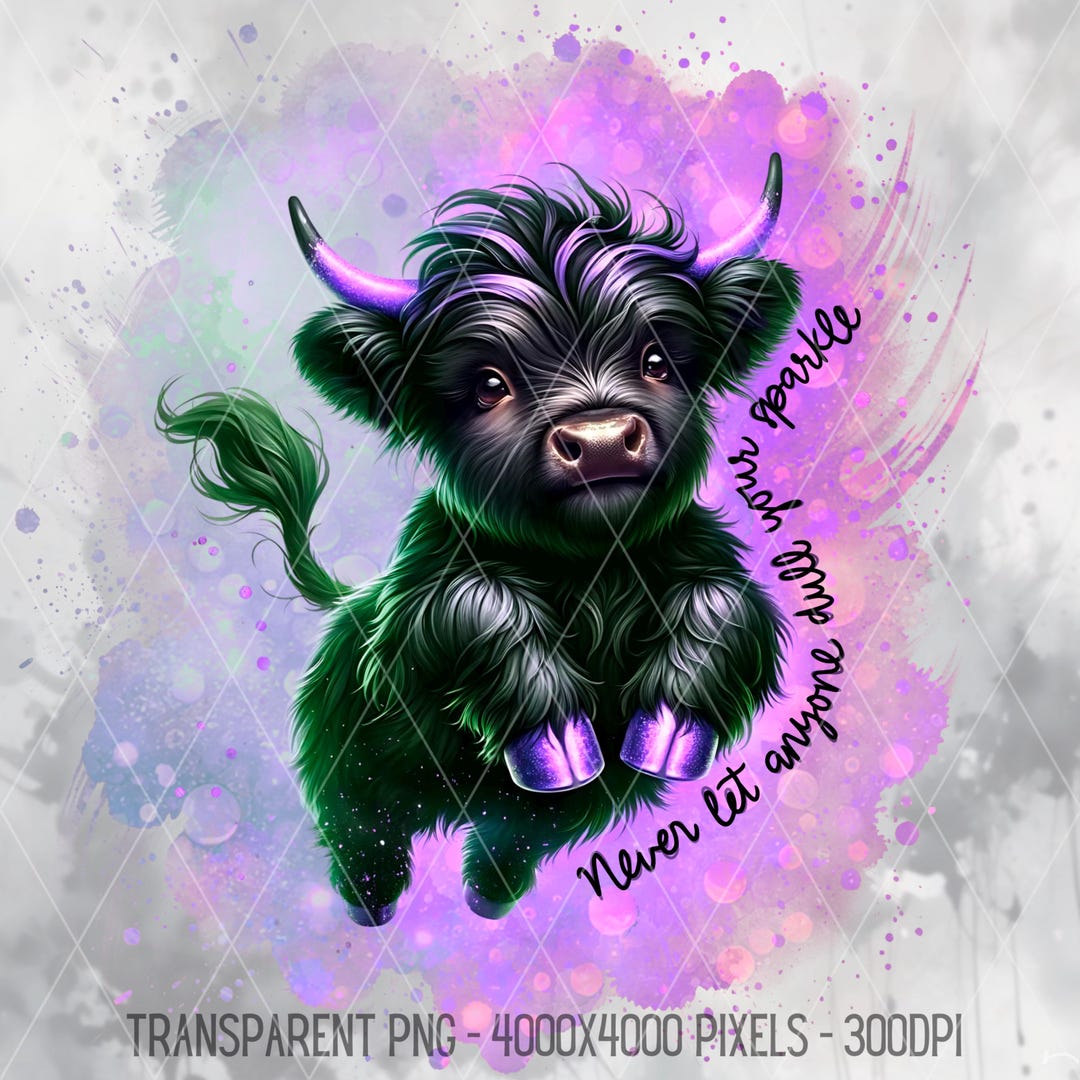 Highland Cow PNG Clipart, Purple Sparkle Cow Sublimation, Inspirational ...