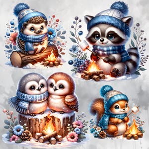 Winter Woodland Animals PNG Bundle, Boho Baby Animals Clipart, Winter ...