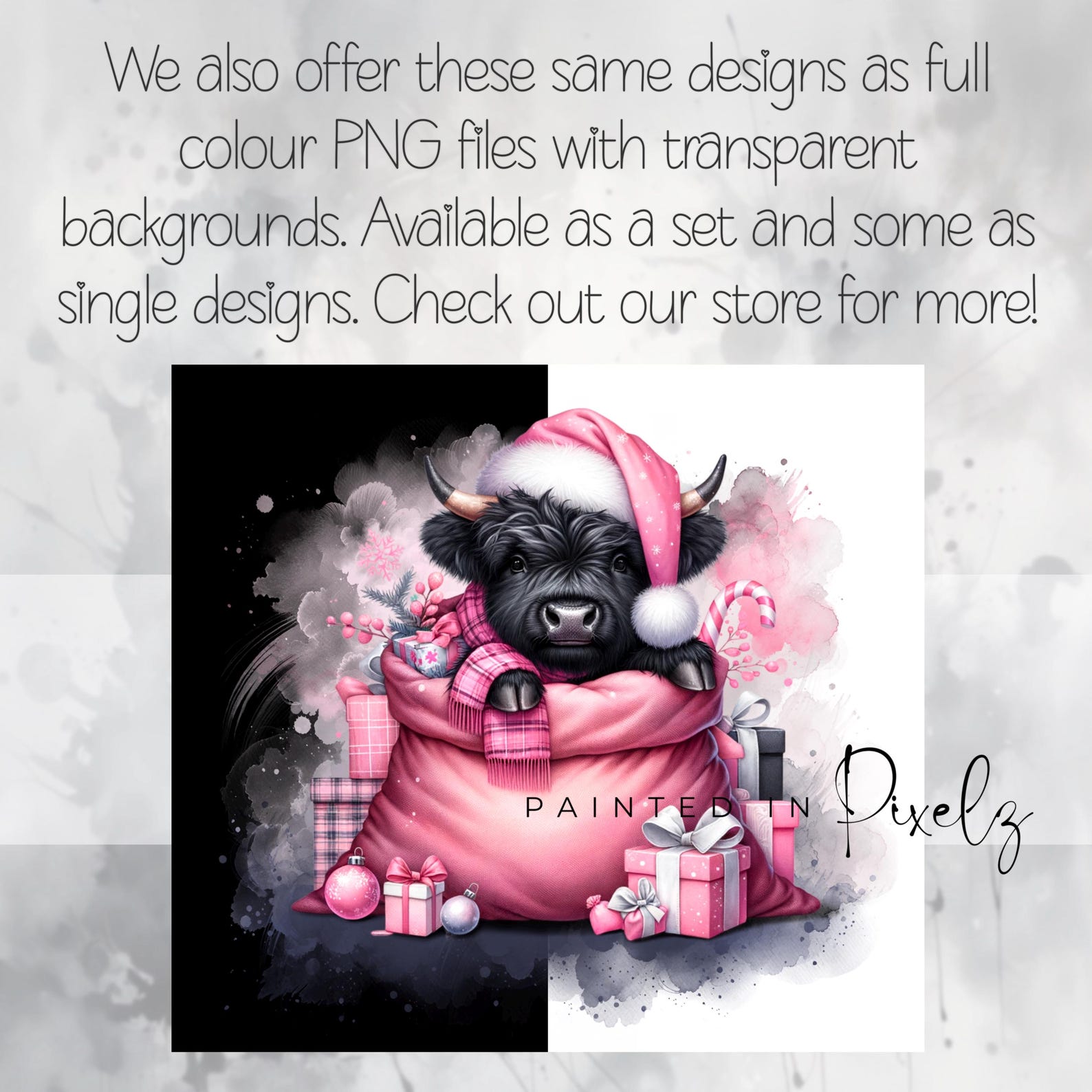 Watercolor Christmas Highland Cow Stamp Set for Procreate | 20 Festive ...