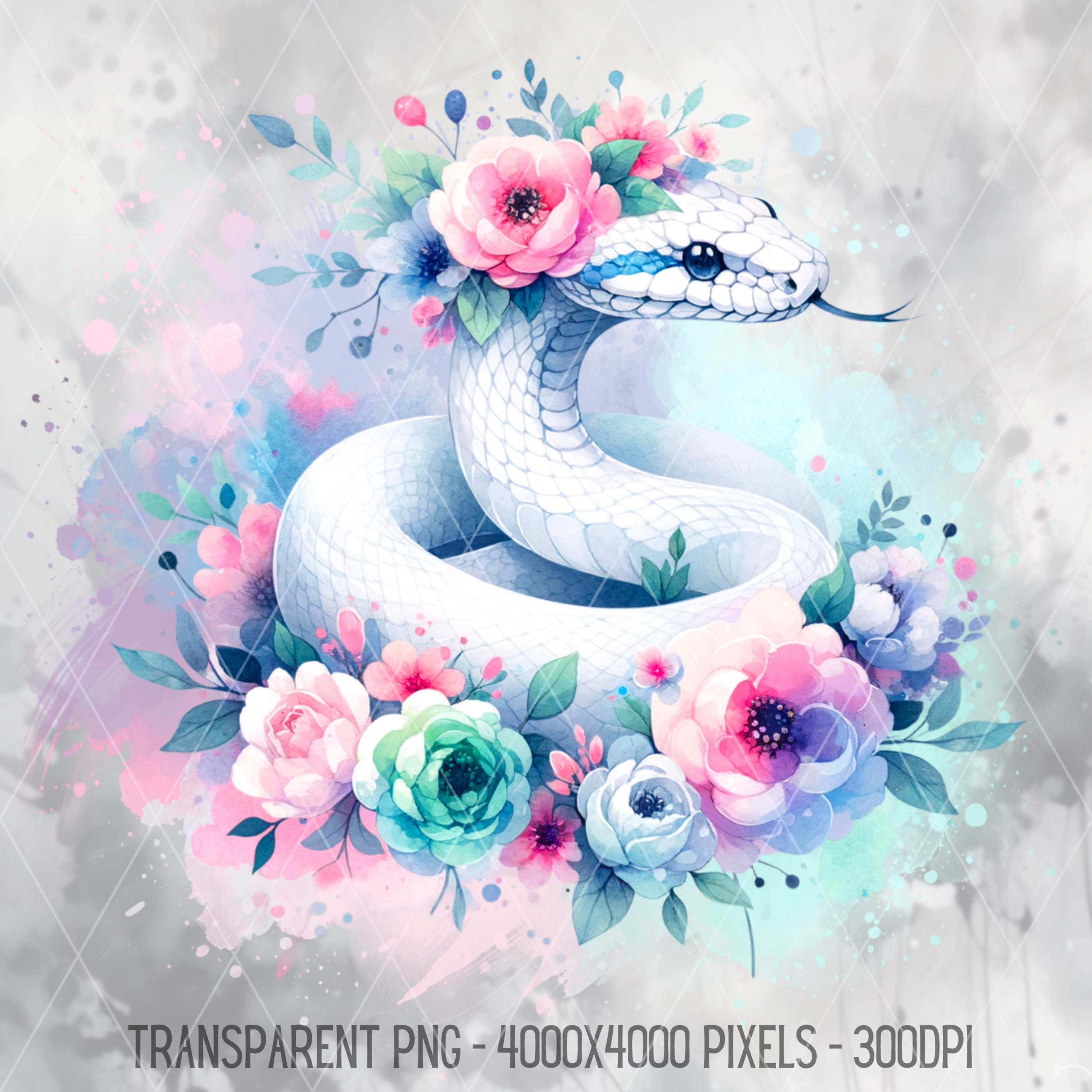 Pastel Floral Snake PNG, Beautiful Watercolor Snake Art JPG, Animals ...