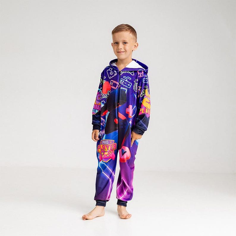Kigurumi Children’s Pajamas, Colorful Gaming Hooded Jumpsuit for Kids ...