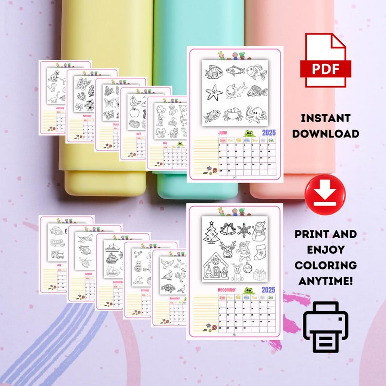 Printable 2025 Kids Monthly Calendar With Fun Coloring Pages – A4 Size ...