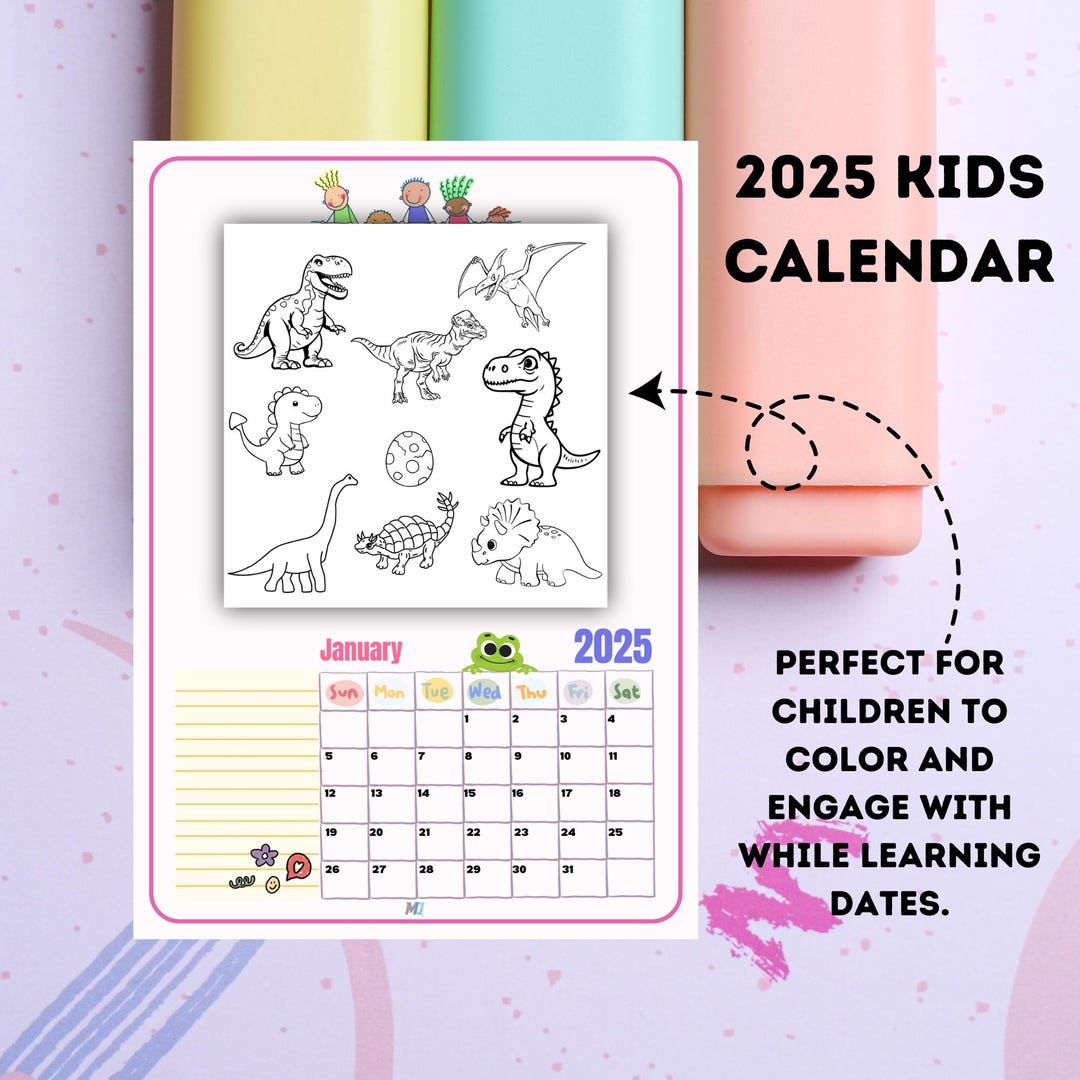 Printable 2025 Kids Monthly Calendar With Fun Coloring Pages A4 Size ...