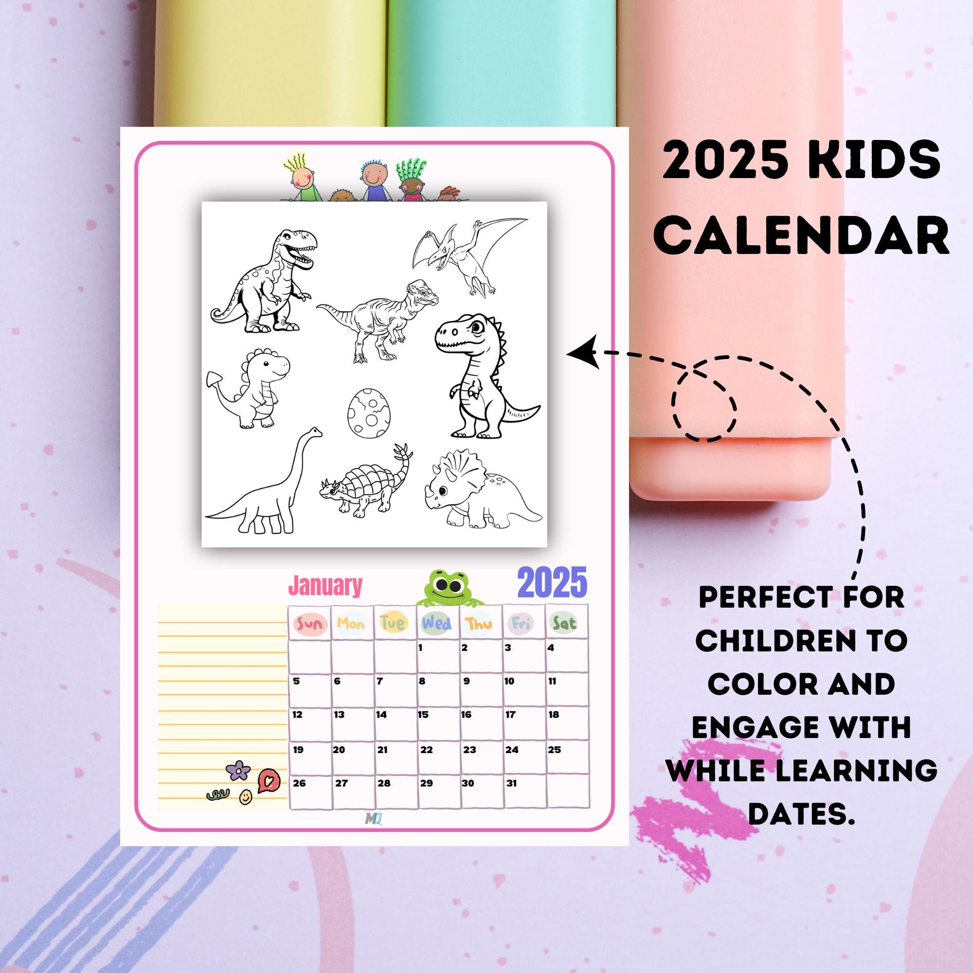 Printable 2025 Kids Monthly Calendar With Fun Coloring Pages – A4 Size ...