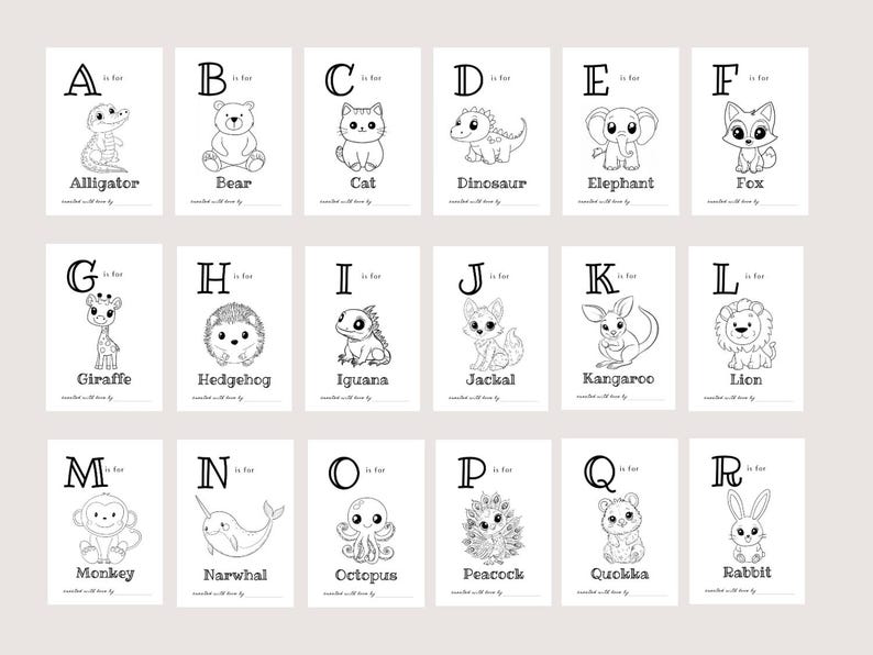 ABC Animal Coloring Book: Baby Shower Guest Book Alternative (US + A4 ...