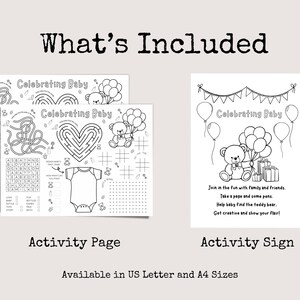 Teddy Bear Baby Shower Kids Activity Placemat: Coloring Page & Games ...