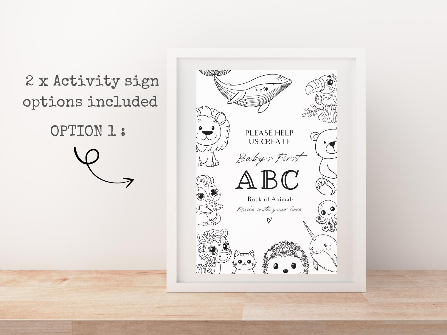 ABC Baby Shower Animal Coloring Book Memorable Game - Guest Book ...