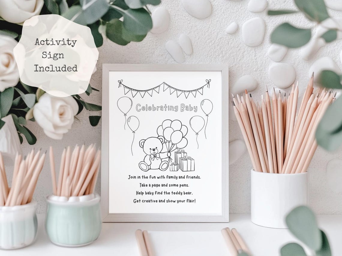 Teddy Bear Baby Shower Kids Activity Placemat: Coloring Page & Games ...
