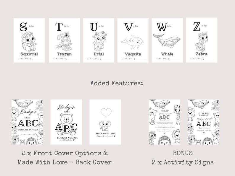 ABC Animal Coloring Book: Baby Shower Guest Book Alternative (US + A4 ...