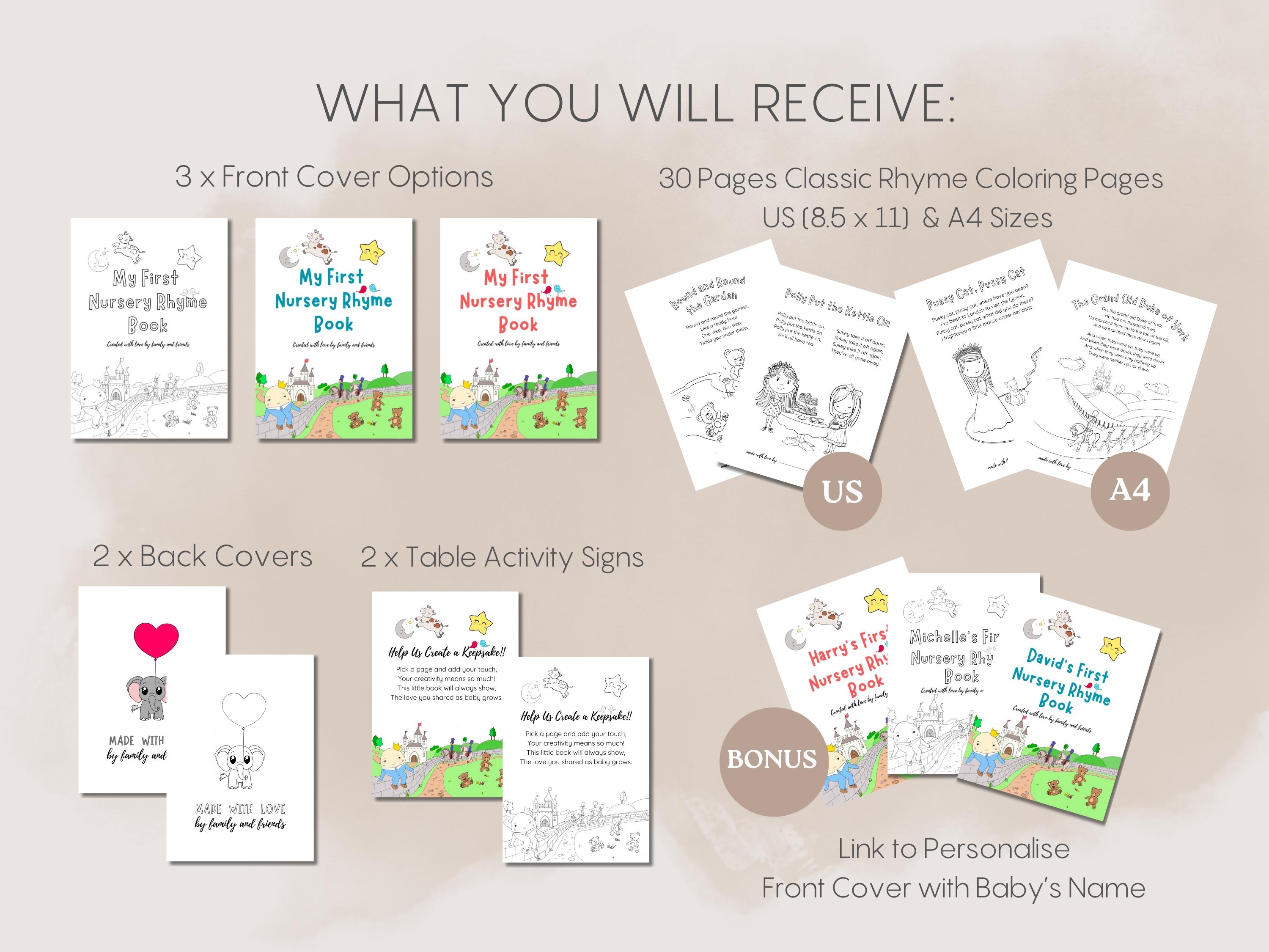 Baby’s First Nursery Rhyme Guestbook Shower Activity Keepsake, 30 Hand ...