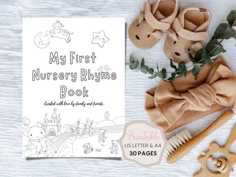 Baby’s First Nursery Rhyme Guestbook Shower Activity Keepsake, 30 Hand ...