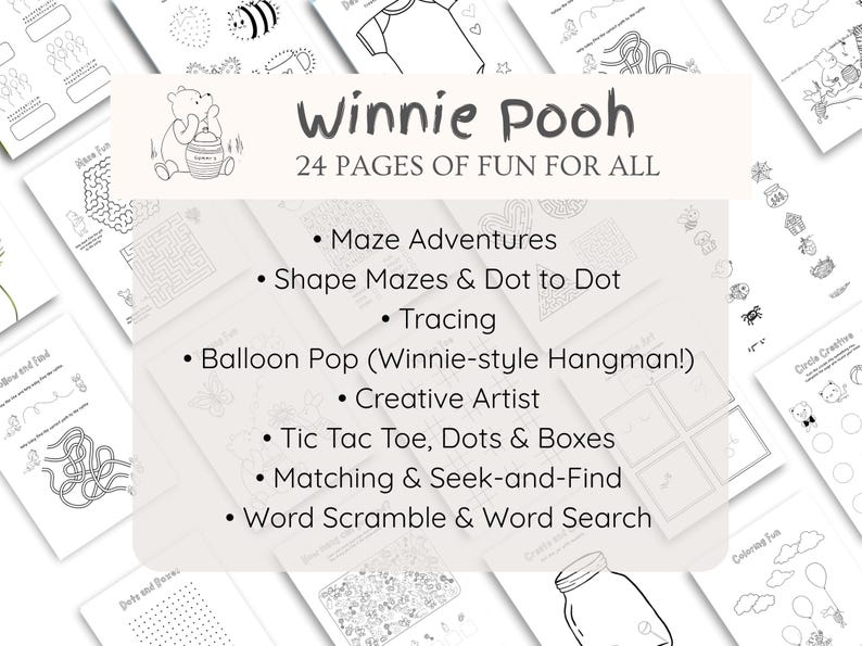 Winnie the Pooh Baby Shower Activity Book: 24-page Kids Games ...