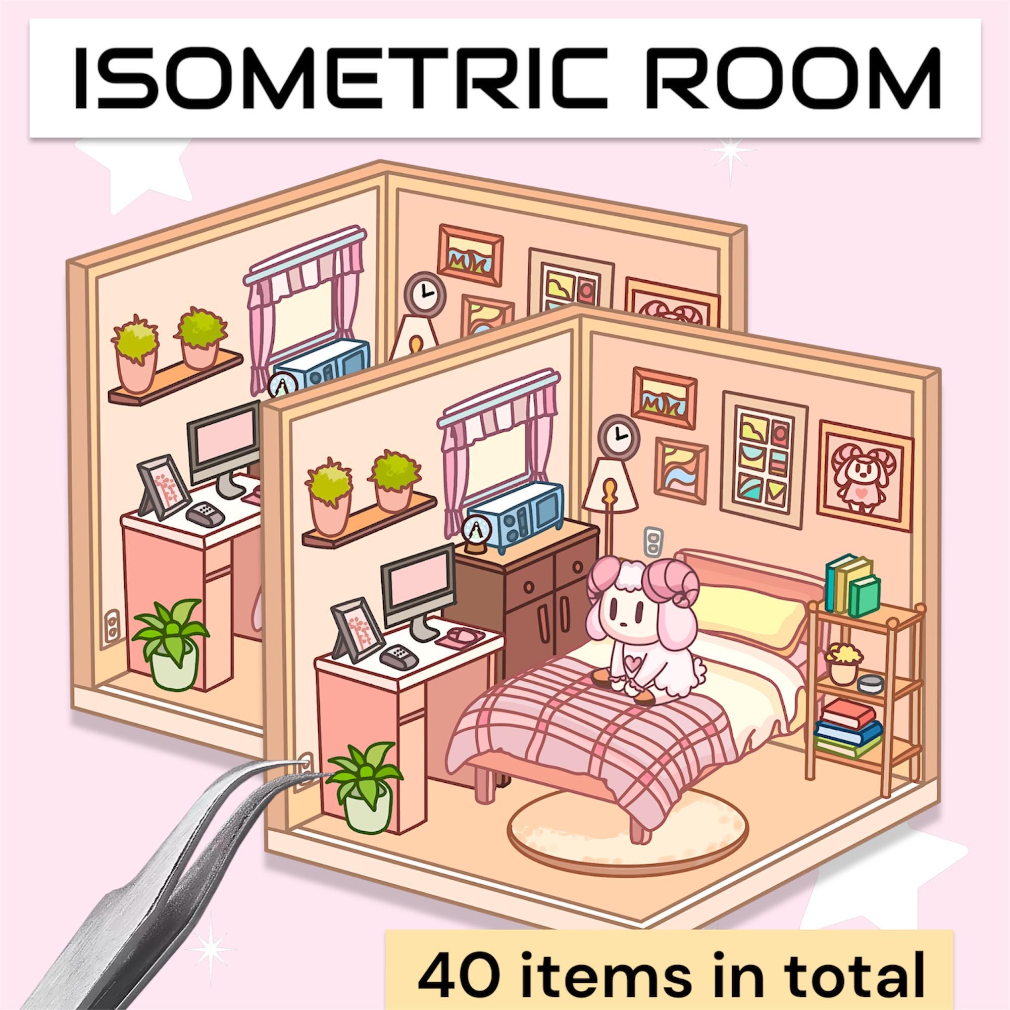 Isometric Room Stickers| Iso Bedroom House Designer, Interior Design Sticker Pack, Magical 3D ...