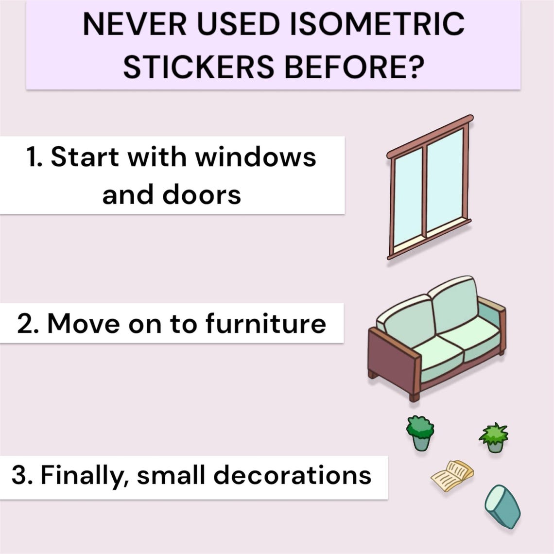 Isometric Library Room Stickers: 3D Cozy Cottage Decals (38pc) - Etsy