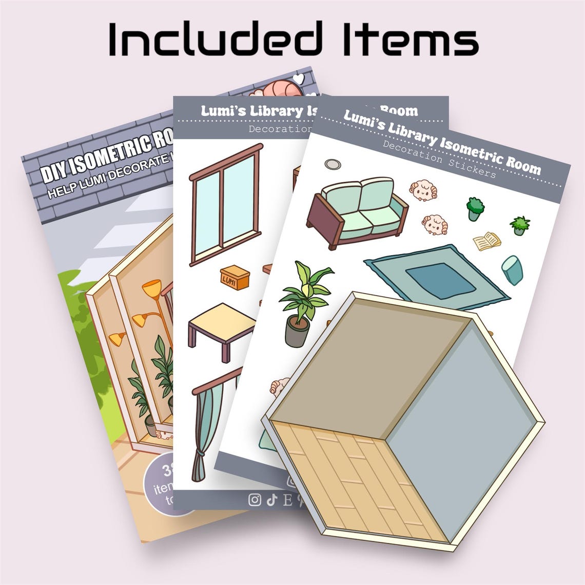 Isometric Library Room Stickers: 3D Cozy Cottage Decals (38pc) - Etsy