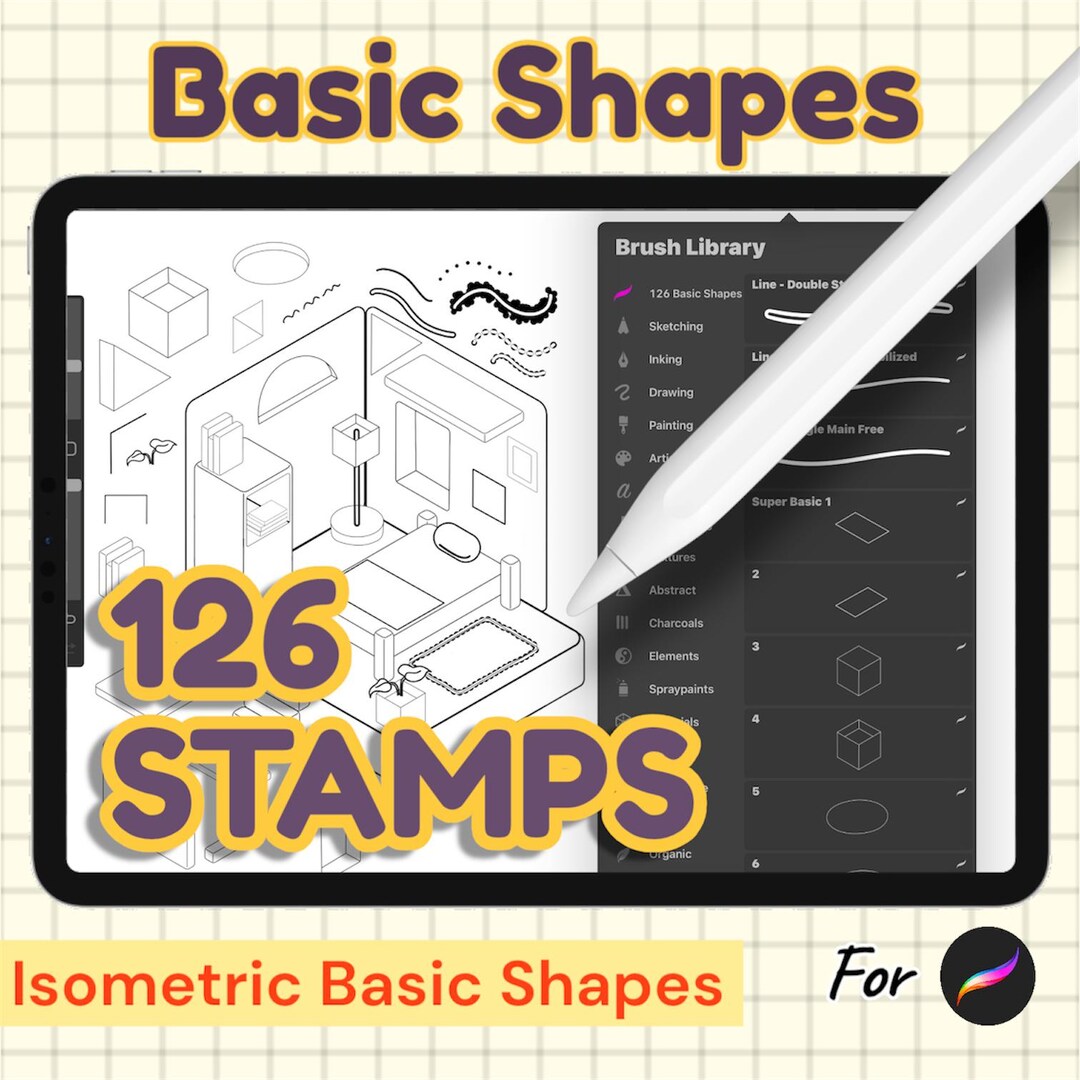 Isometric Procreate Brushes: Basic Shapes, Interior Design Stamps ...