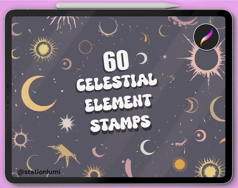 60 Daily Celestial Stamp Icons | Sclipart Bundle | Procreate Brushset ...