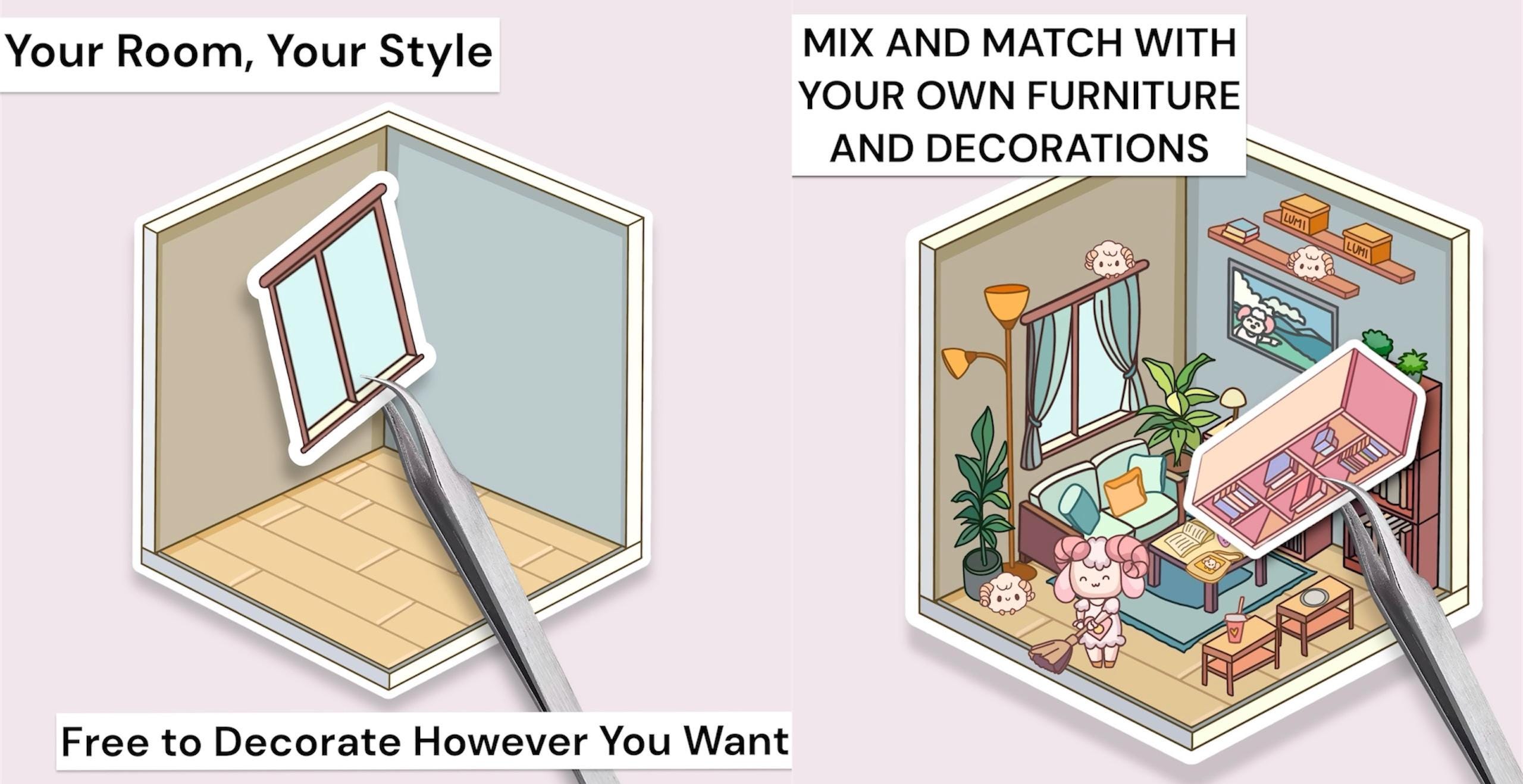 Isometric Room Stickers: DIY Miniature Scene Decals - Etsy