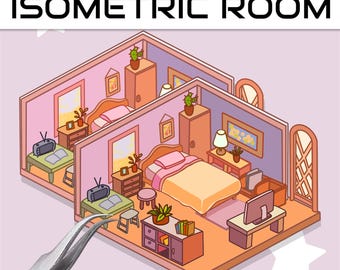 Isometric Library Room Stickers: 3D Cozy Cottage Decals (38pc) - Etsy