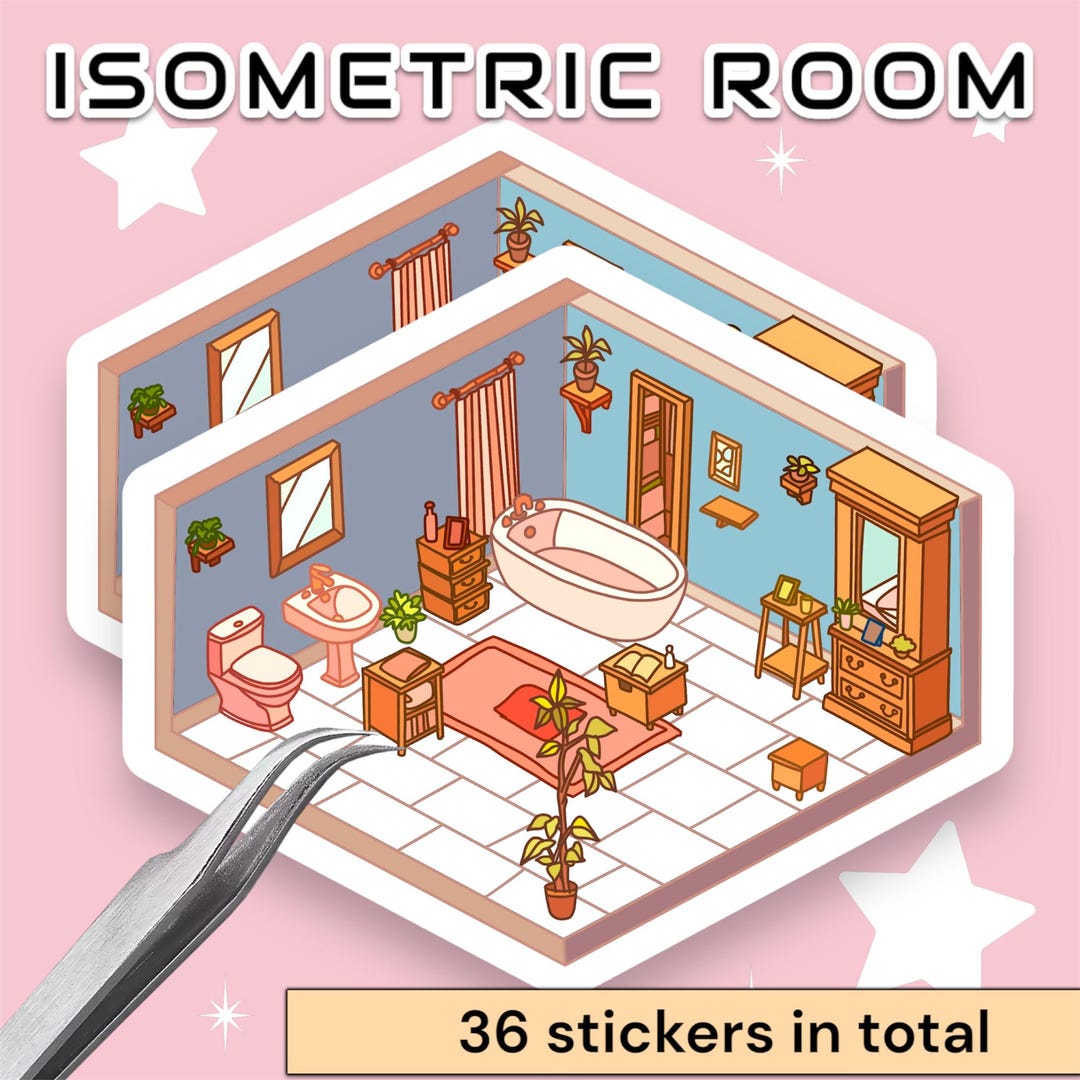 3D Isometric Sticker Scene| Miniature Sticker Pack, Interior Design ...