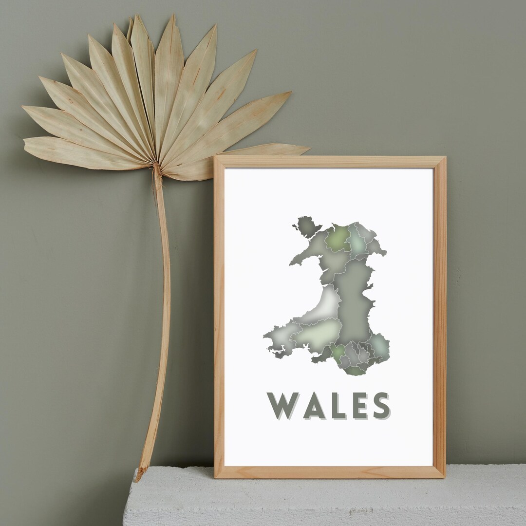 Wales Map Print With Counties Green Map of Wales Welsh Art Welsh Gifts Cymru Wales Digital Print ...
