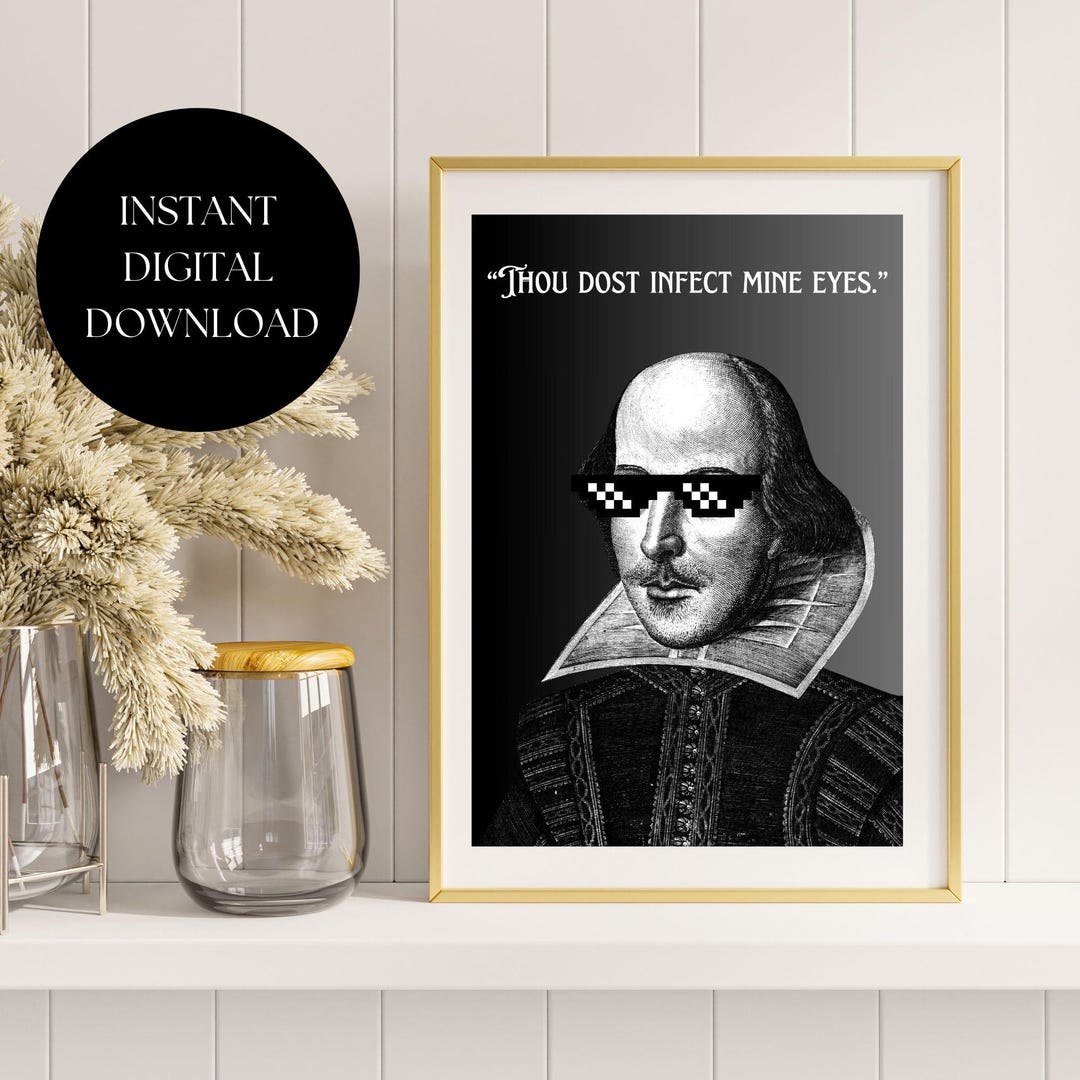 Retro William Shakespeare Poster, Funny Digital Art Print, Humorous ...