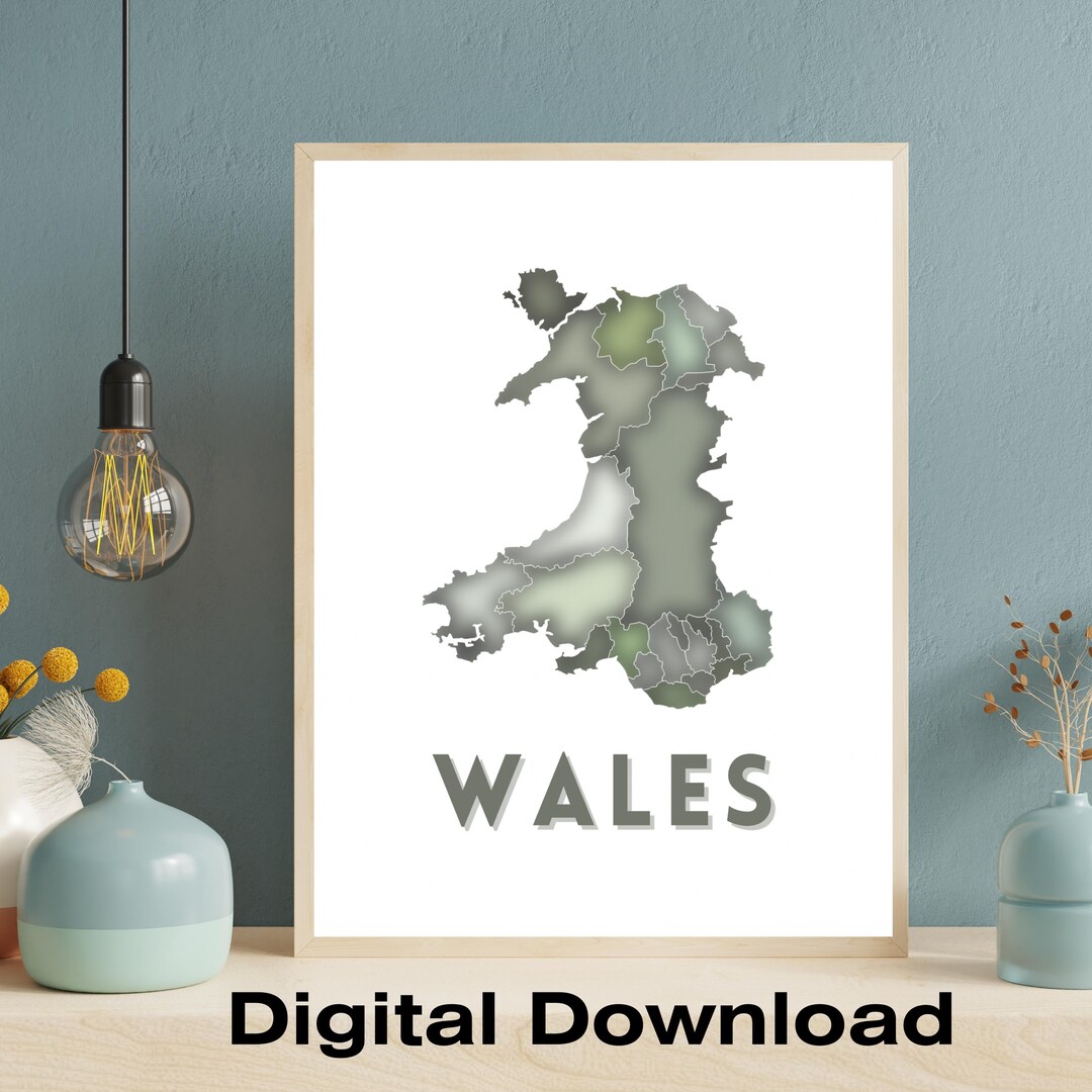 Wales Map Print With Counties | Green Map of Wales | Welsh Art | Welsh Gifts | Cymru | Wales ...