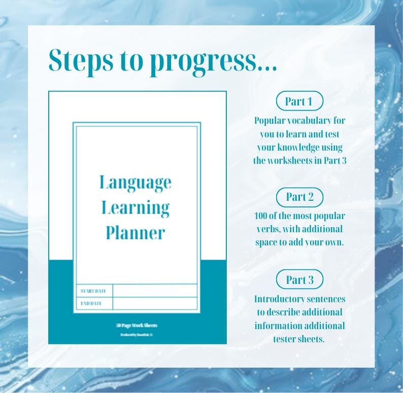 Language Learning Planner: Printable Study Journal, Language Study ...