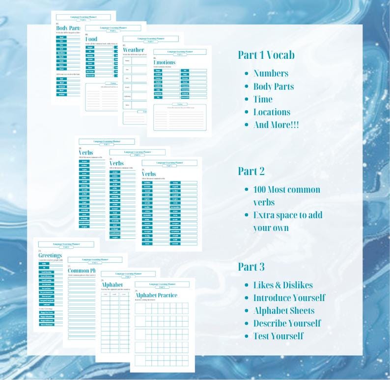 Language Learning Planner: Printable Study Journal, Language Study ...