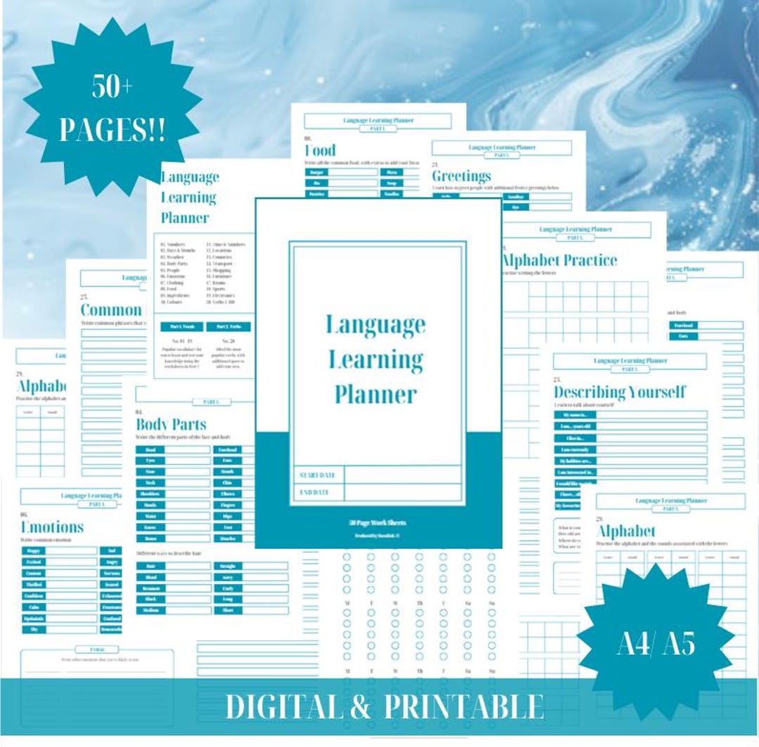 Language Learning Planner, Printable Study Journal, Language Study ...