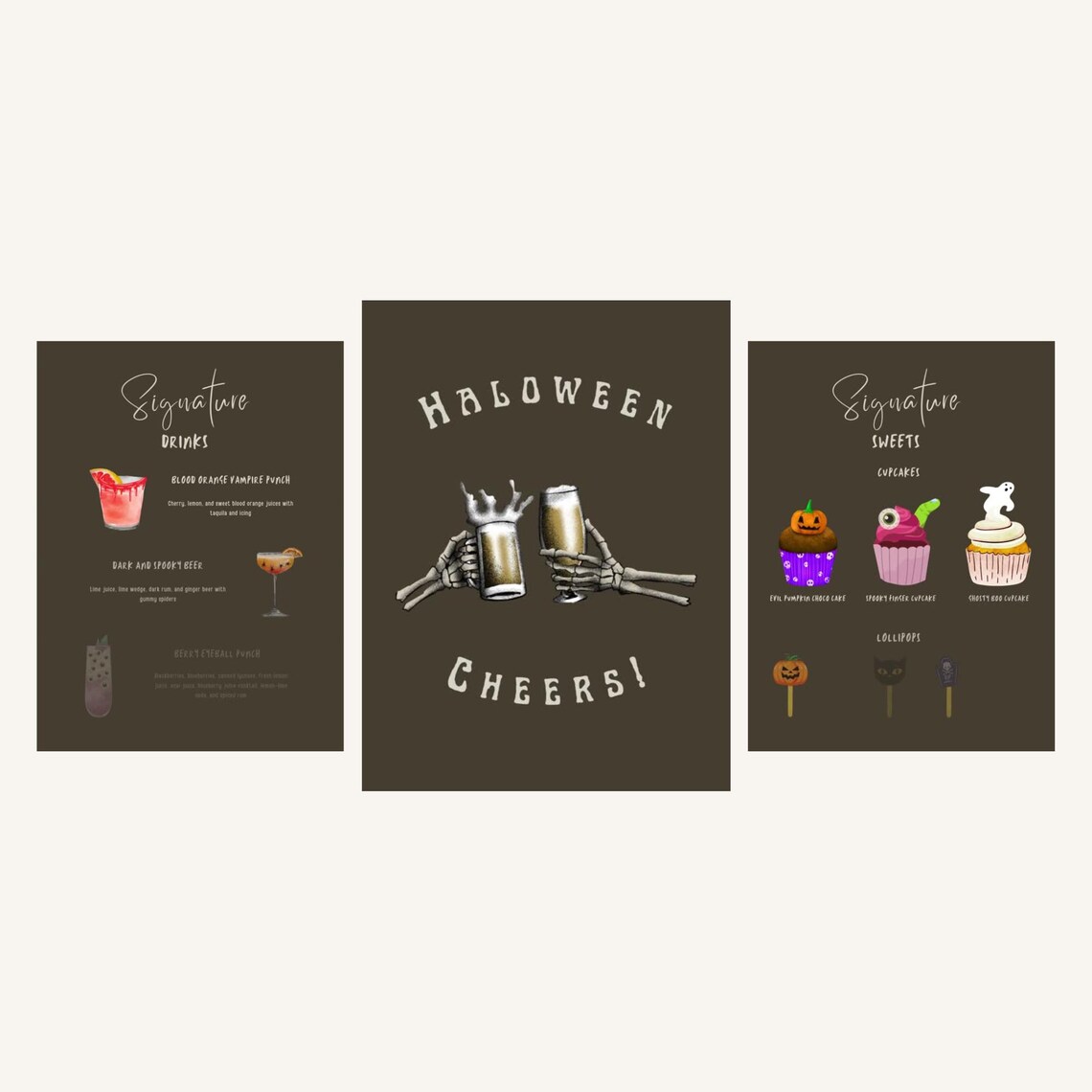 Spooky Halloween Cocktail Party Poster, Drink & Sweets Menus Creepy ...
