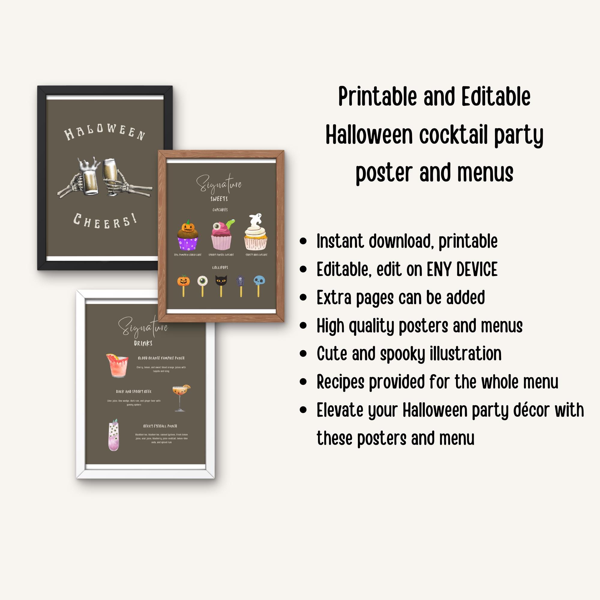 Spooky Halloween Cocktail Party Poster, Drink & Sweets Menus Creepy ...