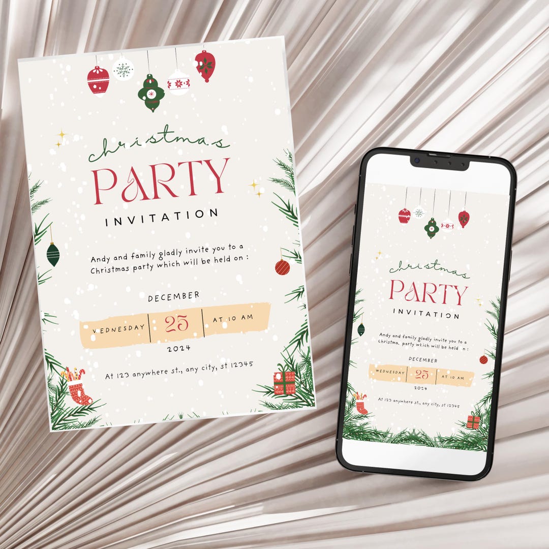 Editable Christmas Party Invitation Card and Video Template, Elegant ...