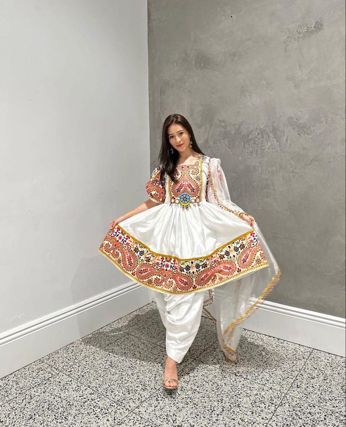 Elegant White Afghan Wedding Dress, Kuchi Dress for Women, Modern ...