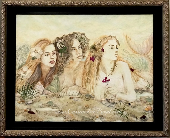 The Curious Ones: Mermaid Sphinx and Siren Original Painting | Etsy