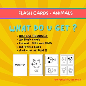 Printable Animal Flashcards | 20 Black/white Coloring Cards | Fun ...