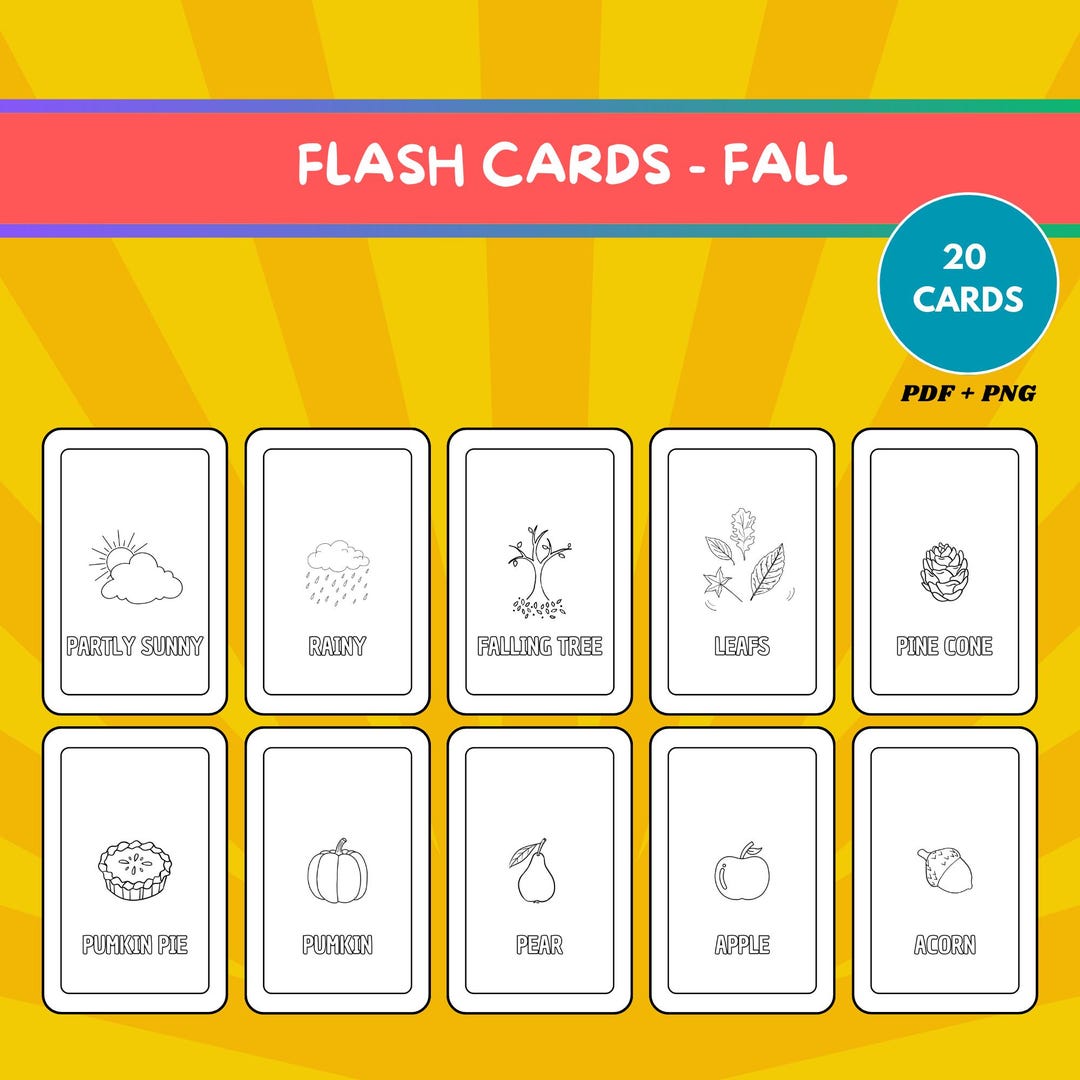 Fall Flashcards: Learning & Coloring Activity (PDF Download) - Etsy