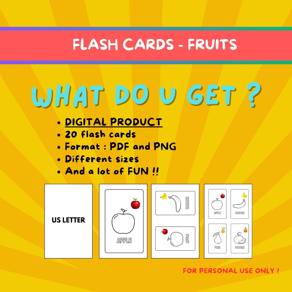 Printable Fruit Flashcards for Kids and Adults Black and White Coloring ...