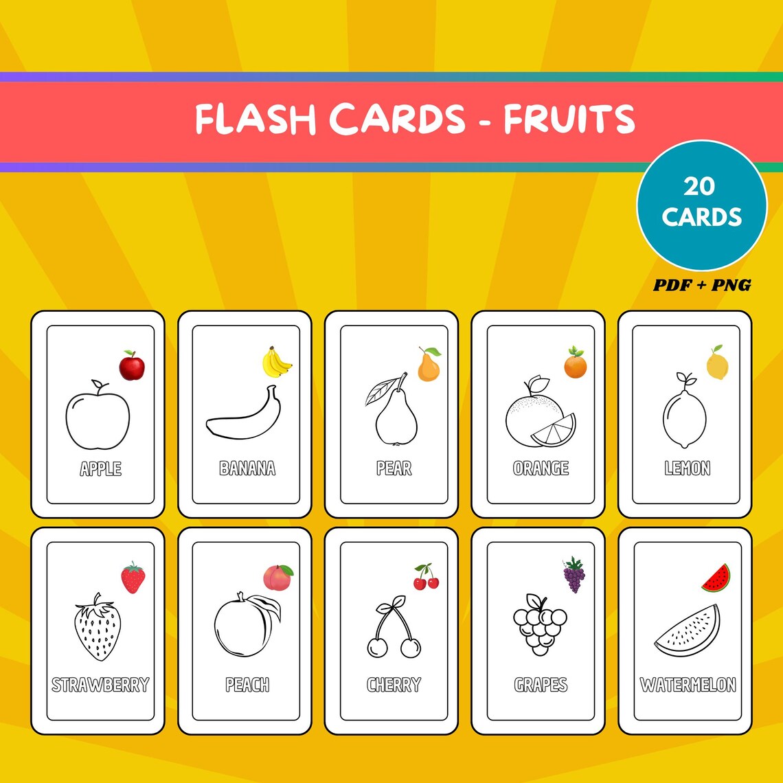 Printable Fruit Flashcards for Kids and Adults | Black and White ...