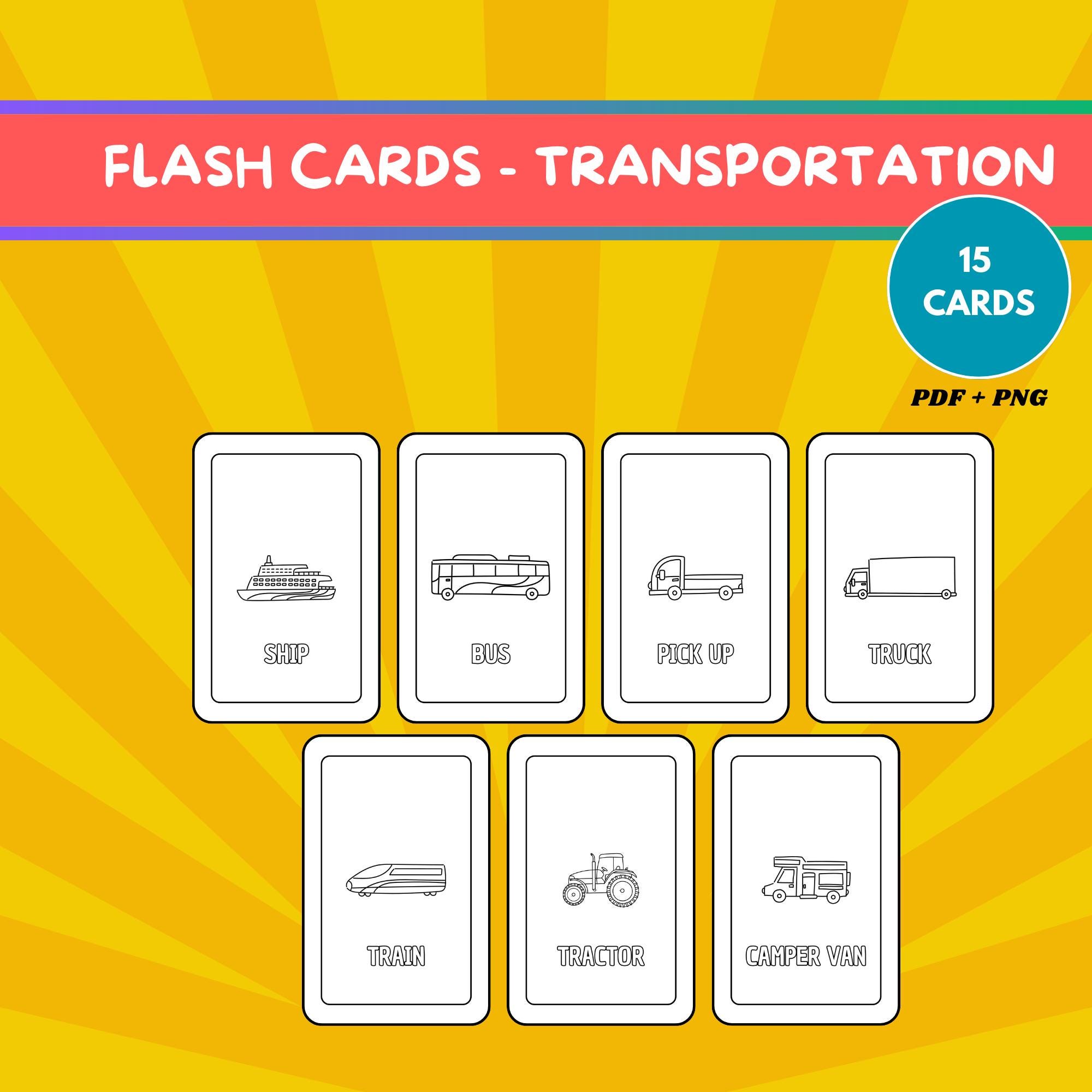 Transportation Flashcards for Kids and Toddlers | 15 Black and White ...