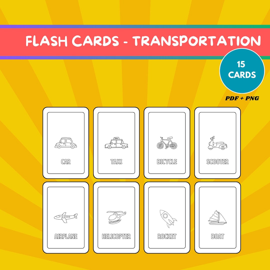 Transportation Flashcards for Kids and Toddlers | 15 Black and White ...