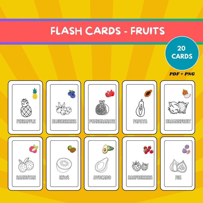 Printable Fruit Flashcards for Kids and Adults | Black and White ...